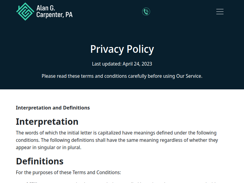 Privacy Policy — Alan G. Carpenter, PA